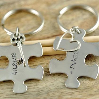 Personalized Keychain, Puzzle Piece Keychain, Hand Stamped Key Chain ...