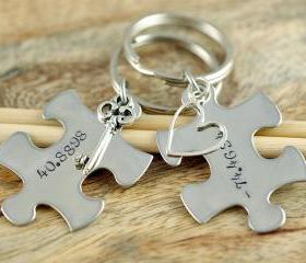 Personalized Keychain, Puzzle Piece Keychain, Hand Stamped Key Chain ...