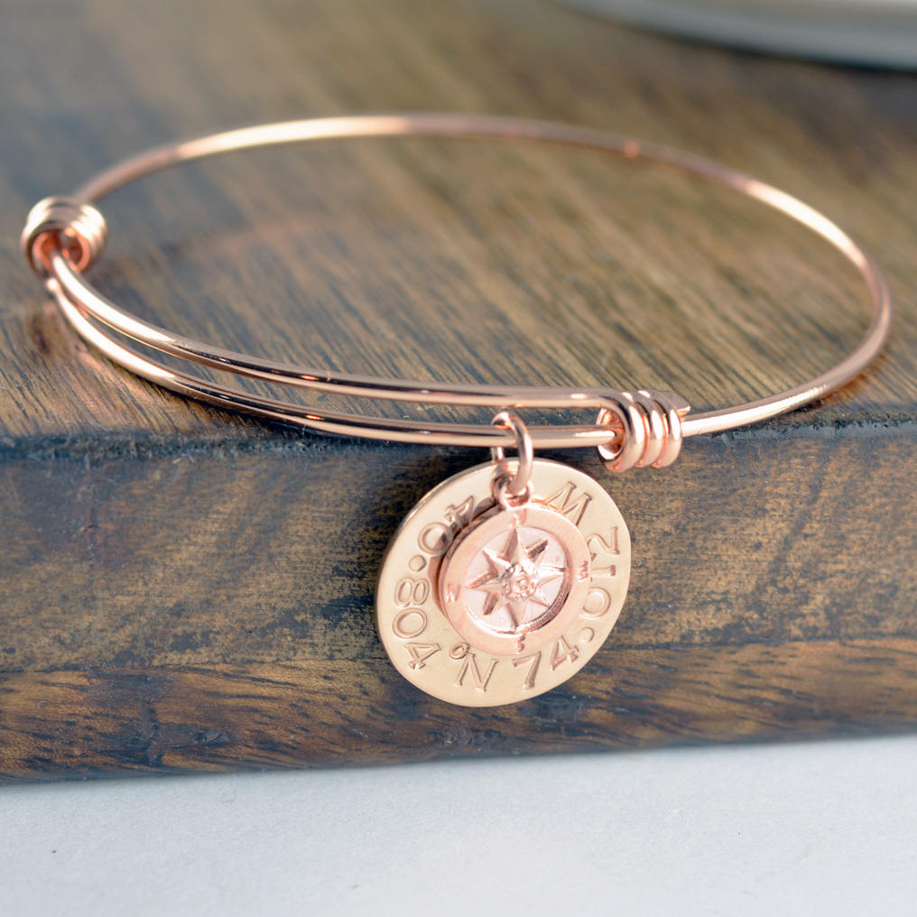 Rose Gold Coordinate Bracelet, Latitude Longitude Bracelet, Custom ...