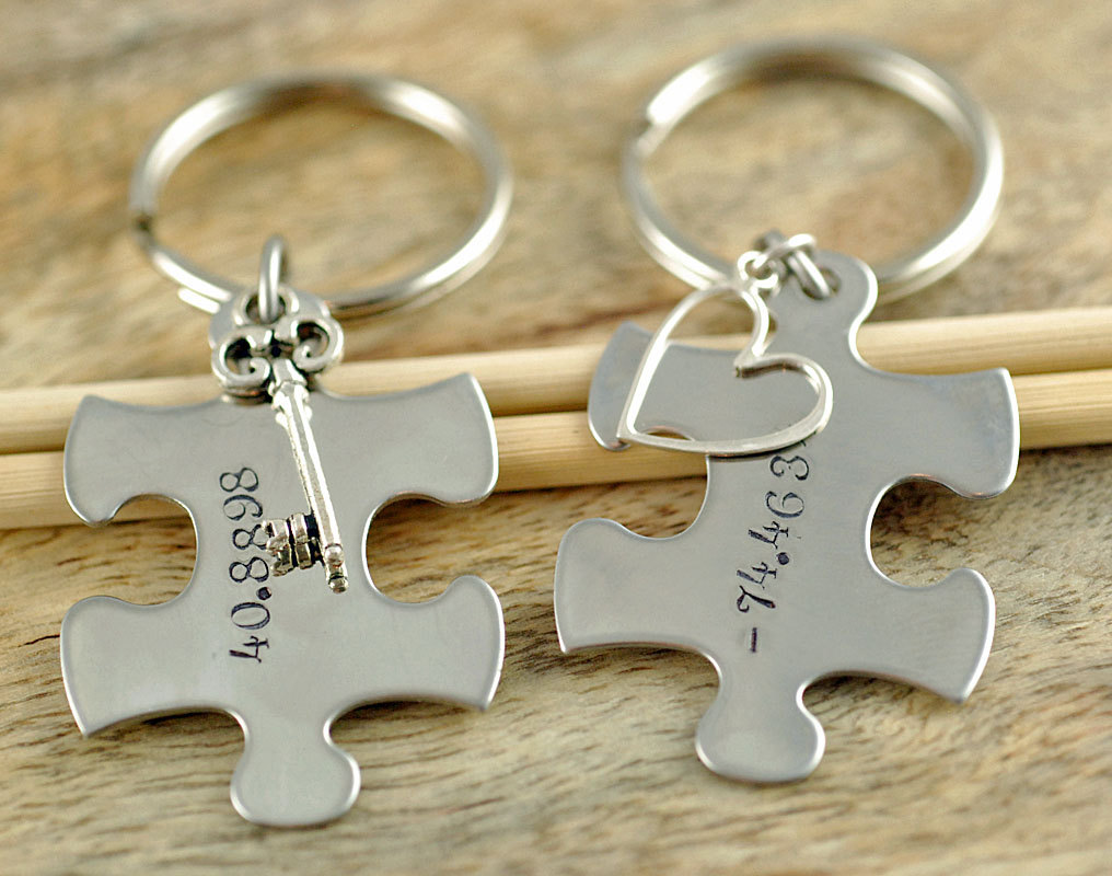 Personalized Keychain, Puzzle Piece Keychain, Hand Stamped Key Chain ...