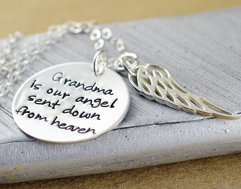 Personalized Hand Stamped Necklace, Angel Wing Necklace, Memorial ...