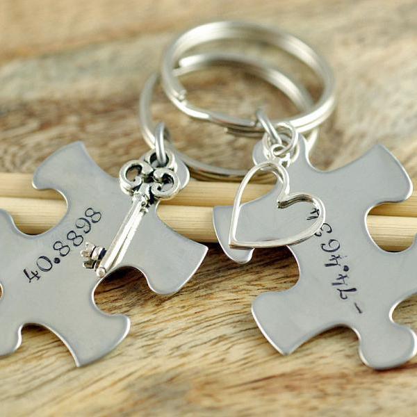 Personalized Keychain, Puzzle Piece Keychain, Hand Stamped Key Chain ...