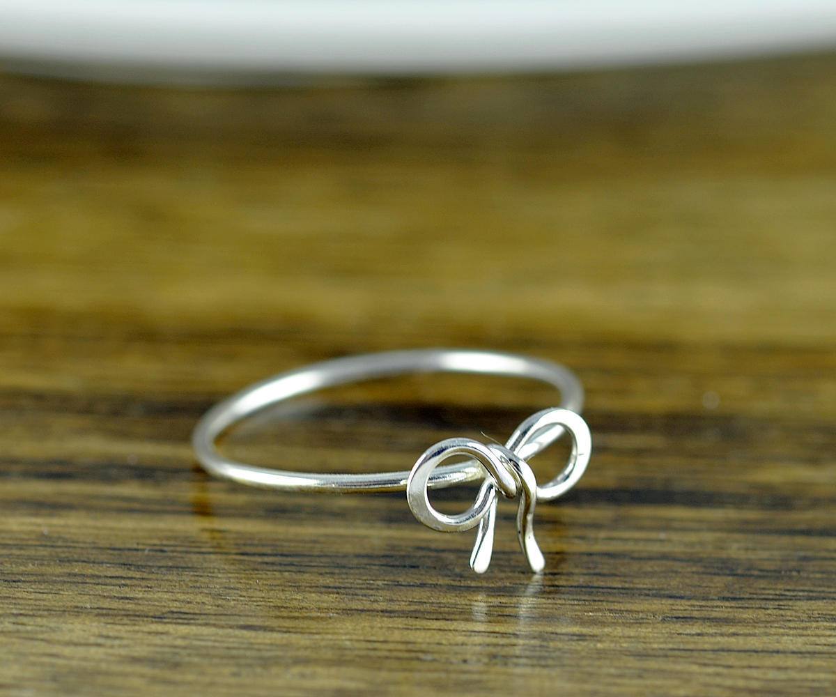 Sterling Silver Tiny Bow Ring, Stacking Ring, Statement Rings, Wire ...