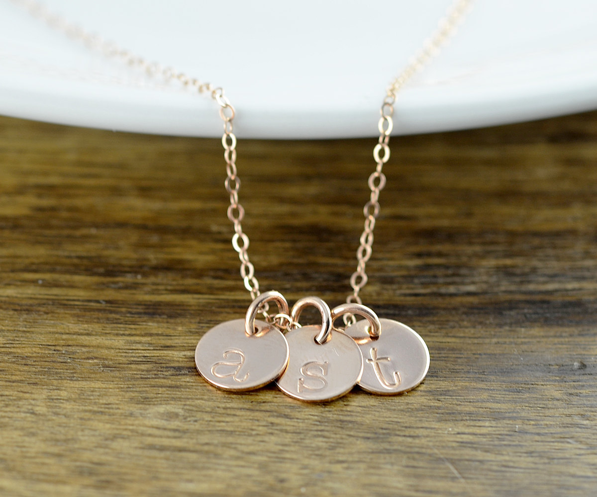 Rose Gold Initial Necklace, Rose Gold Necklace, Hand Stamped Initial ...