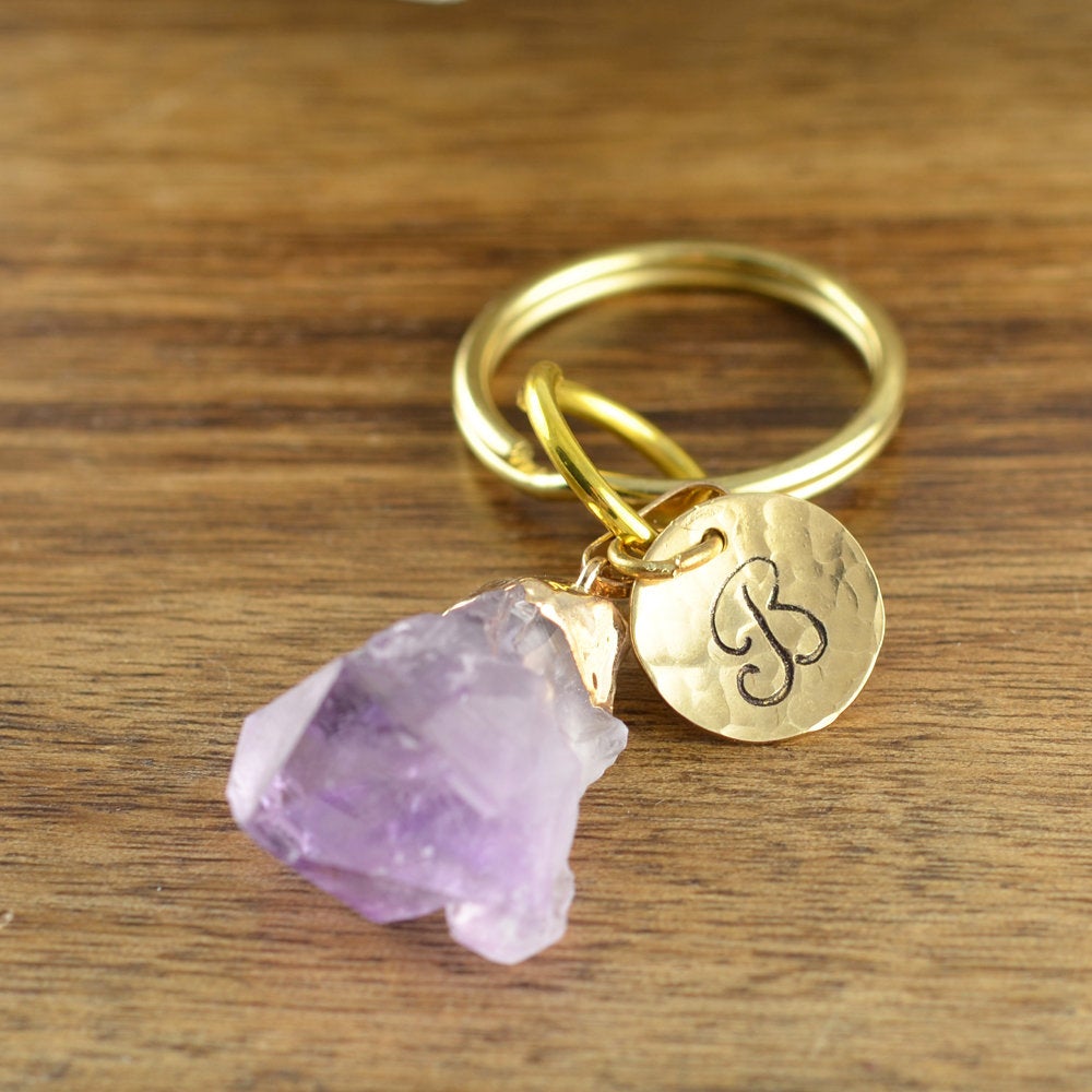 Personalized Keychain, Amethyst Crystal Keychain, Amethyst Keychain ...