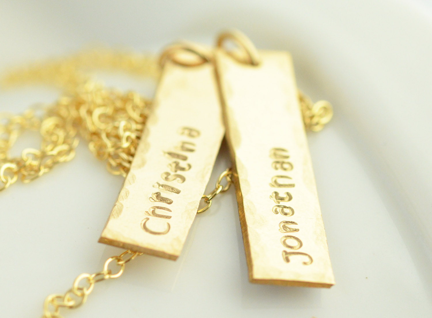 Personalized Hand Stamped Necklace, Rectangle Gold Name Necklace, Mommy ...